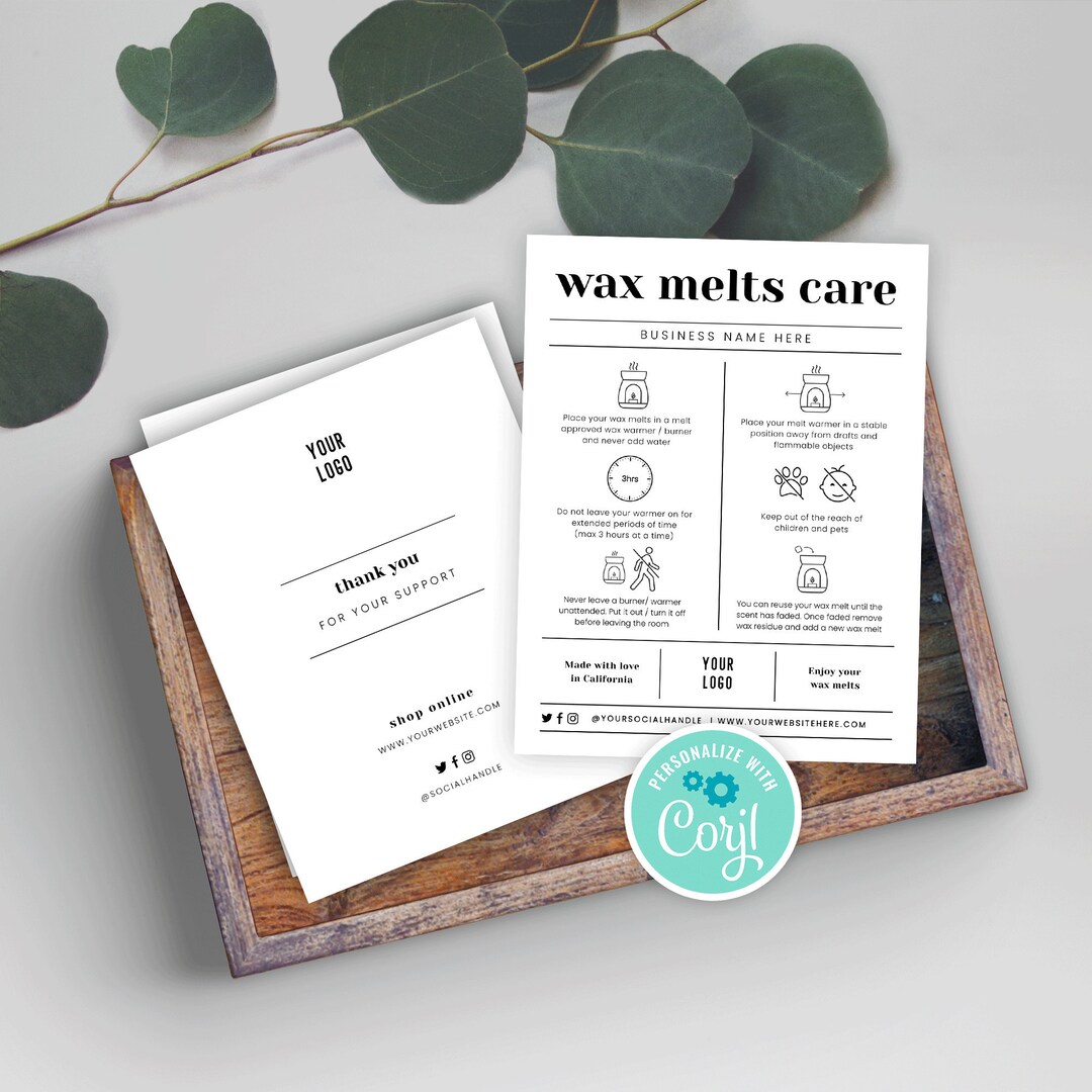 DIY Wax Melts Care Card Template, Custom Wax Melts Safety Guide, Simple ...