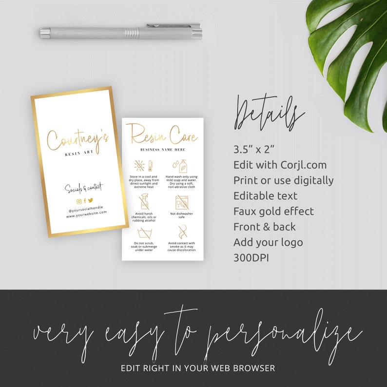 Resin Product Care Card Template INSTANT Resin Coasters Care - Etsy