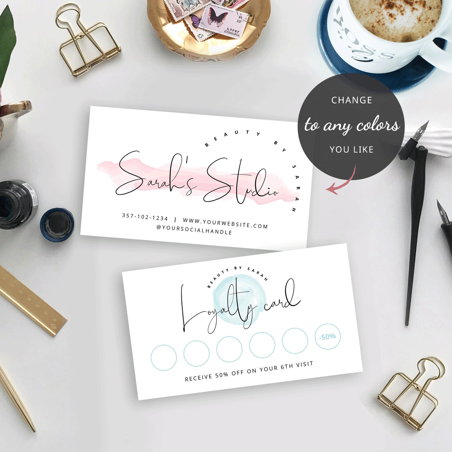 Editable Loyalty Cards, DIY Rewards Card Template, Beauty Salon Loyalty ...