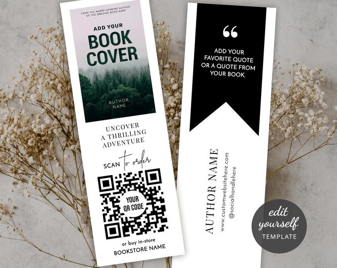 Author Bookmark Template, Custom Book Cover Bookmark, Minimalist Design ...