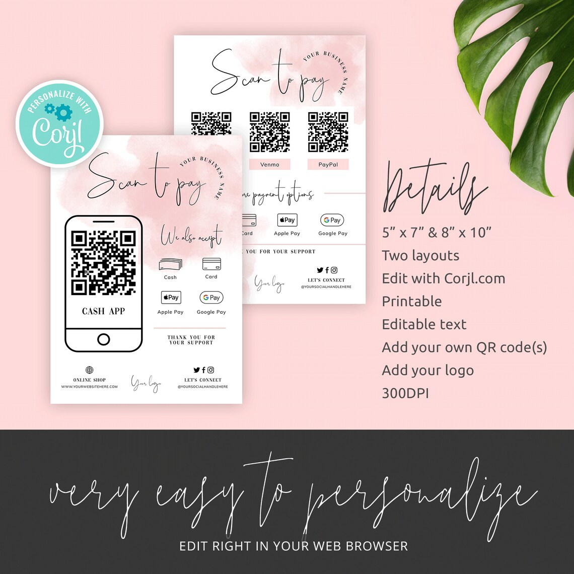 Feminine Scan QR Code Template Custom Scan Here to Pay Sign - Etsy
