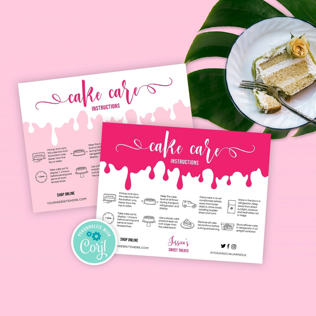 Customizable Cake Care Card, Editable Cake Care Guide Template, Tiered ...