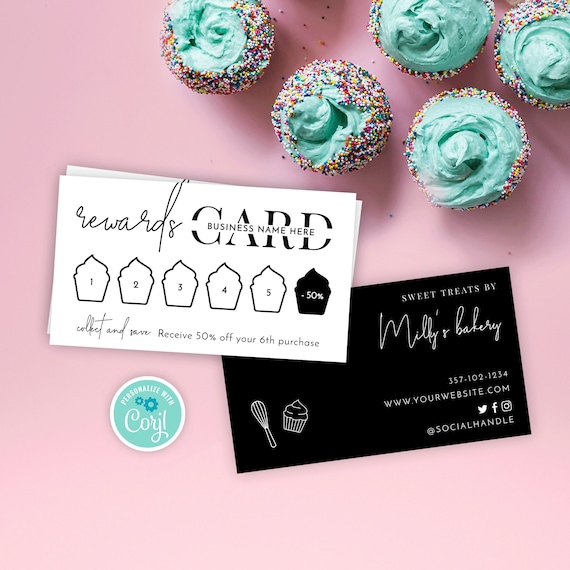 Cupcake Loyalty Card Template Bakery Stamp Cards Minimalist - Etsy