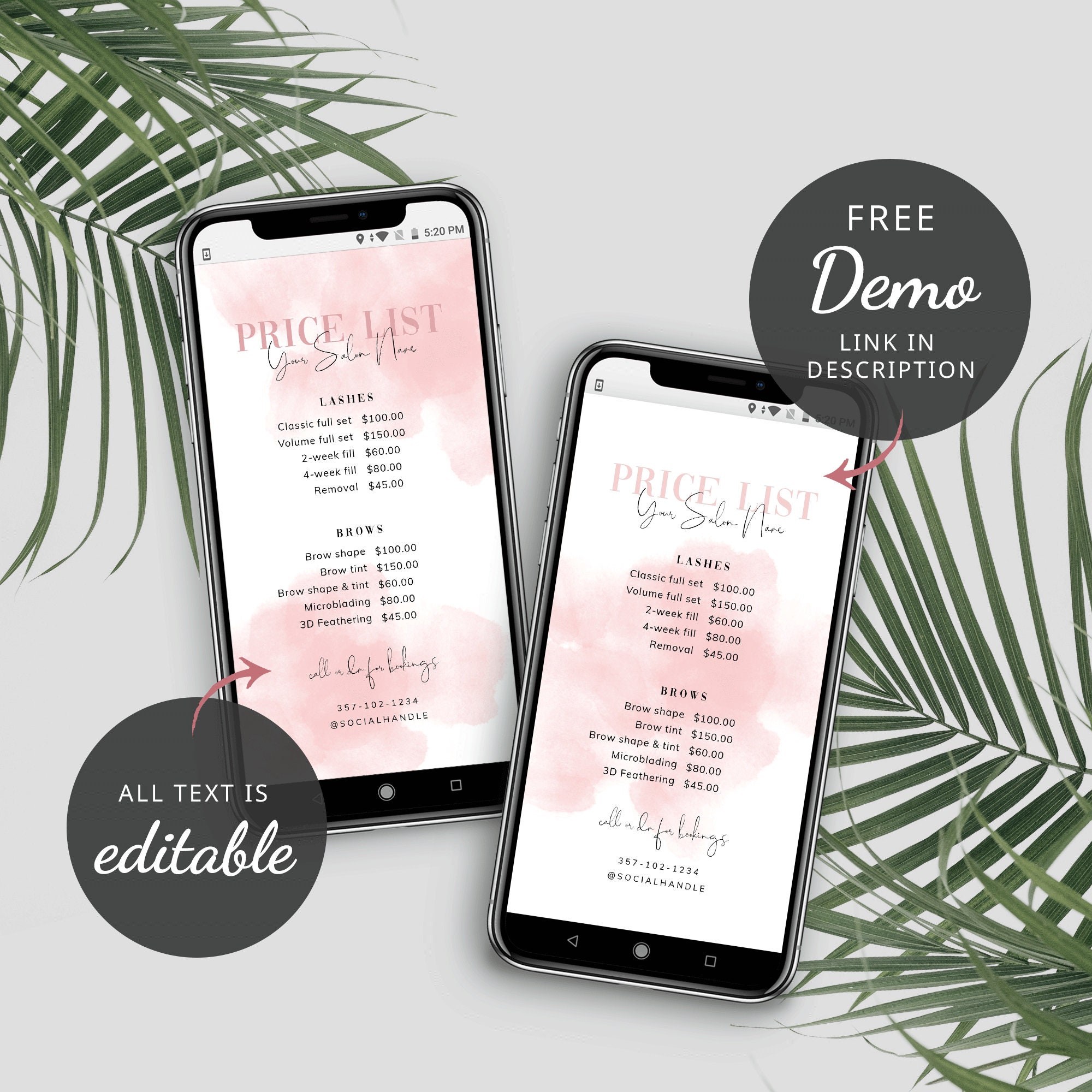 DIY Instagram Price List Template, Editable Price List, Beauty Salon ...