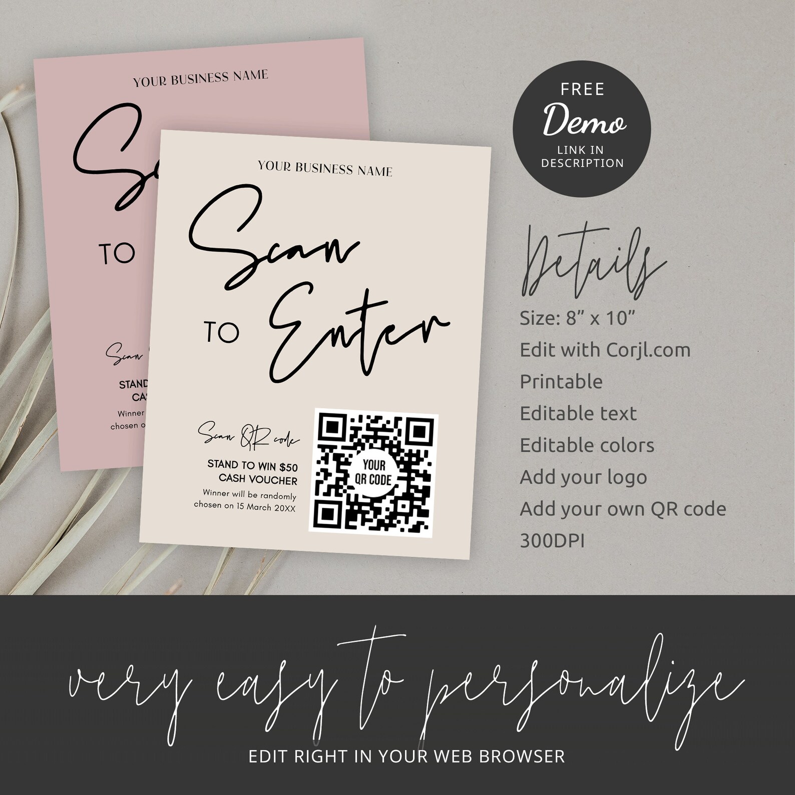 Boho Raffle QR Code Sign Template, Scannable Enter to Win 8x10" Poster ...