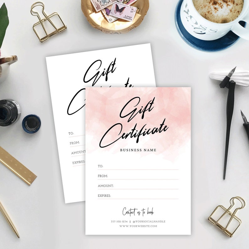 Instant Gift Certificate Template Pink Watercolor Digital - Etsy