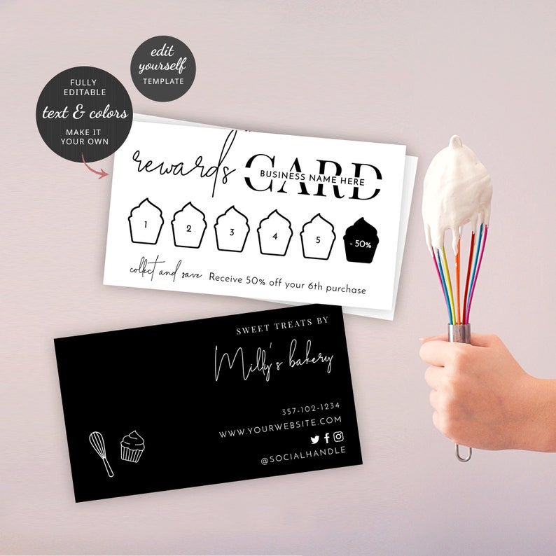 Cupcake Loyalty Card Template Bakery Stamp Cards Minimalist - Etsy