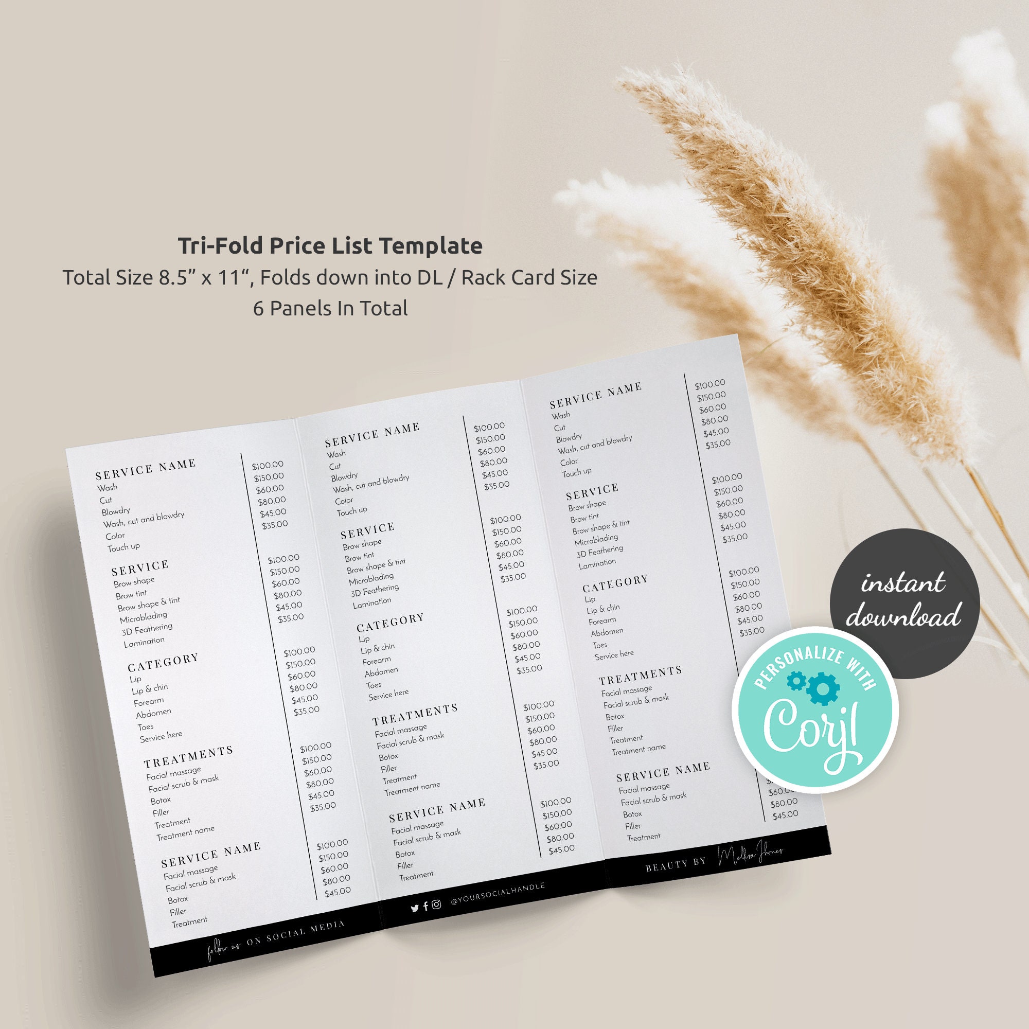 Tri-fold Price List Template Editable Business Pricing Sheet - Etsy