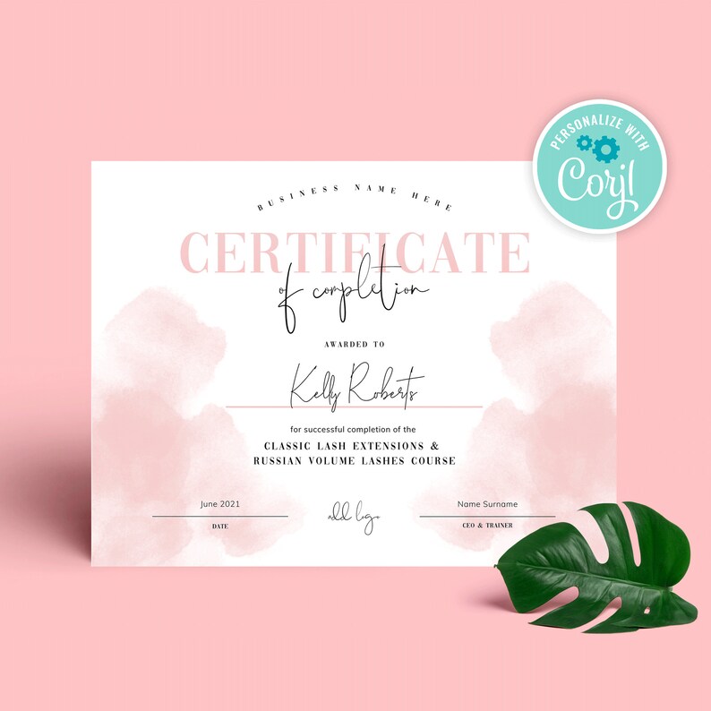Editable Certificate of Completion, Printable Lash Course Certificate ...