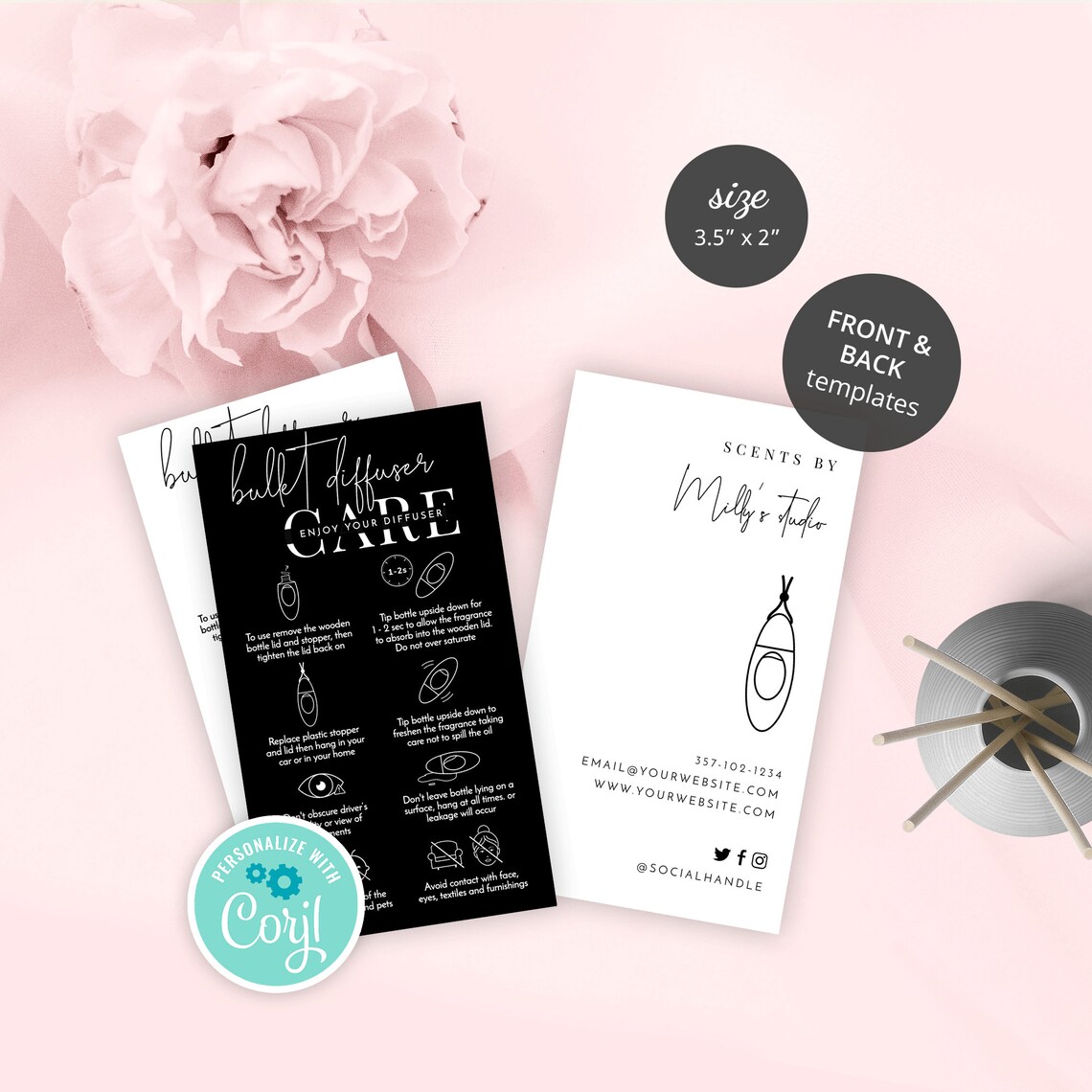 Car Diffuser Care Card Template Minimalist Bullet Diffuser - Etsy