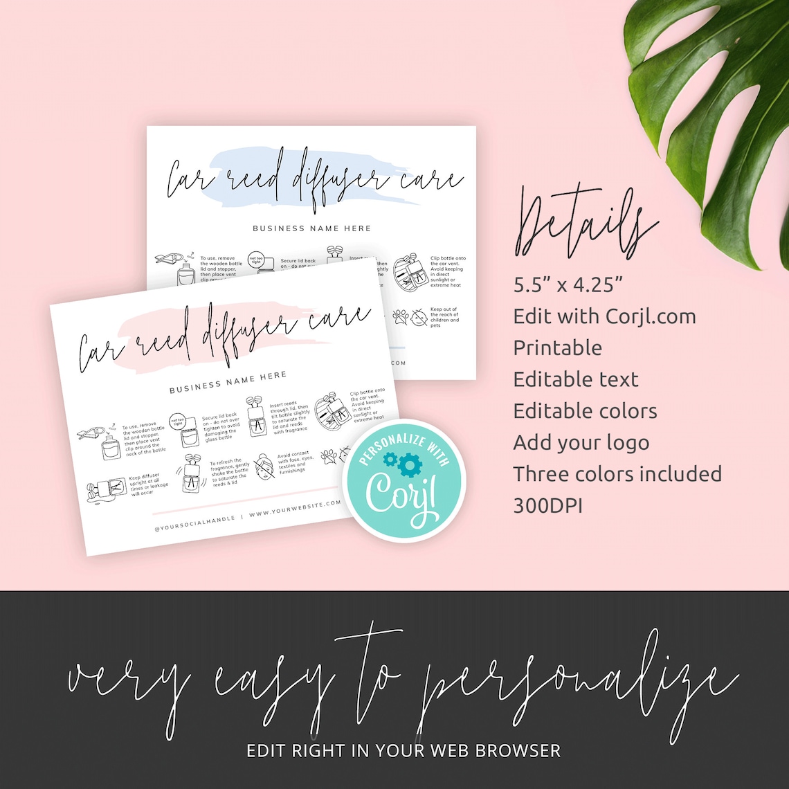 Car Reed Diffuser Care Guide Template, Editable Car Vent Clip Diffuser ...