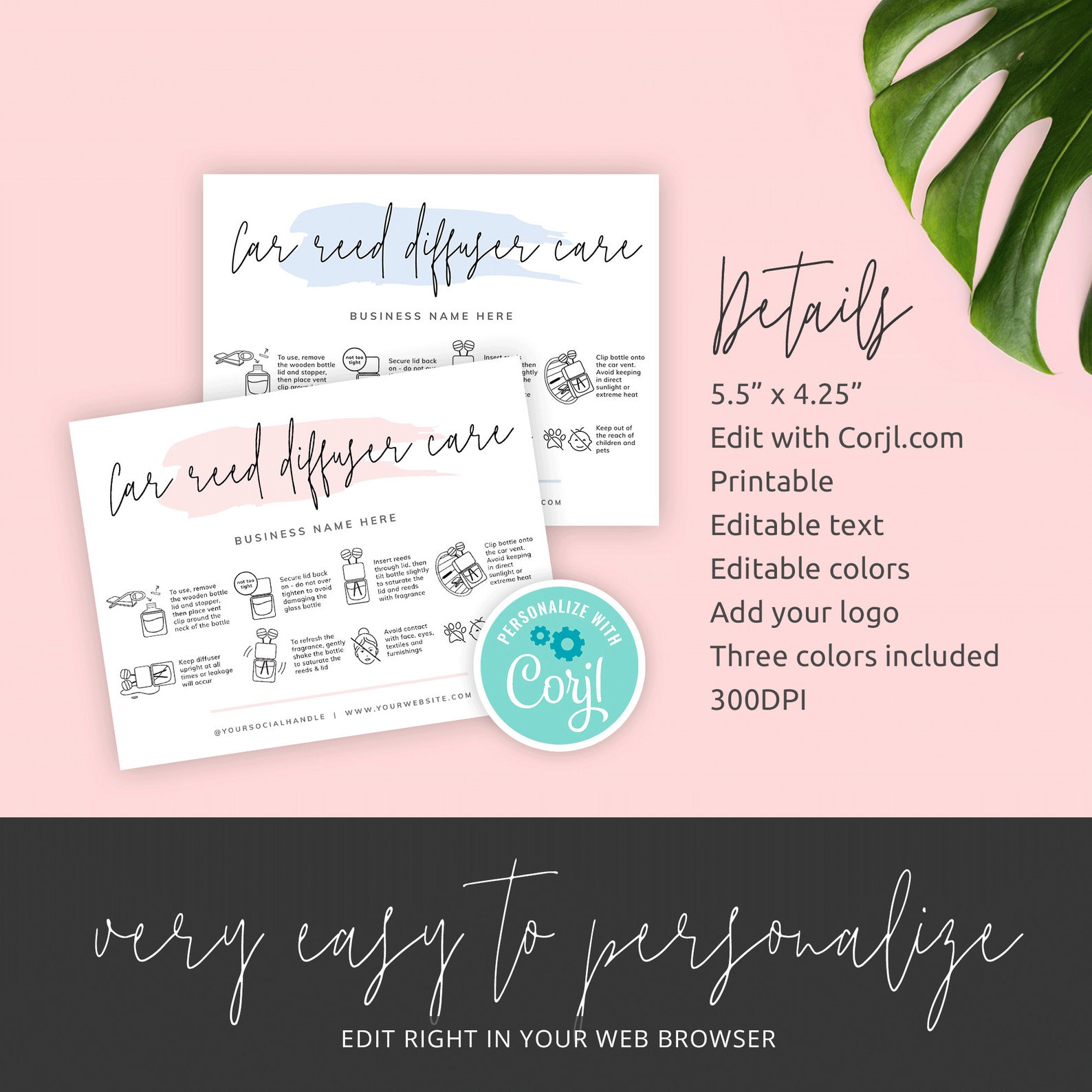 Car Reed Diffuser Care Guide Template, Editable Car Vent Clip Diffuser ...