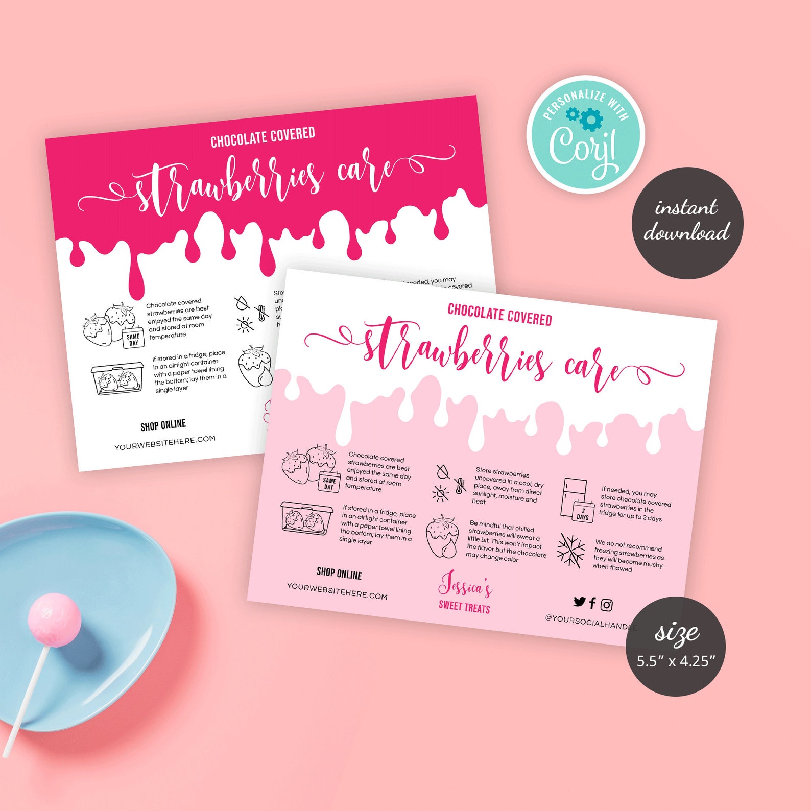 Dipped Strawberries Care Card Template Editable Chocolate - Etsy