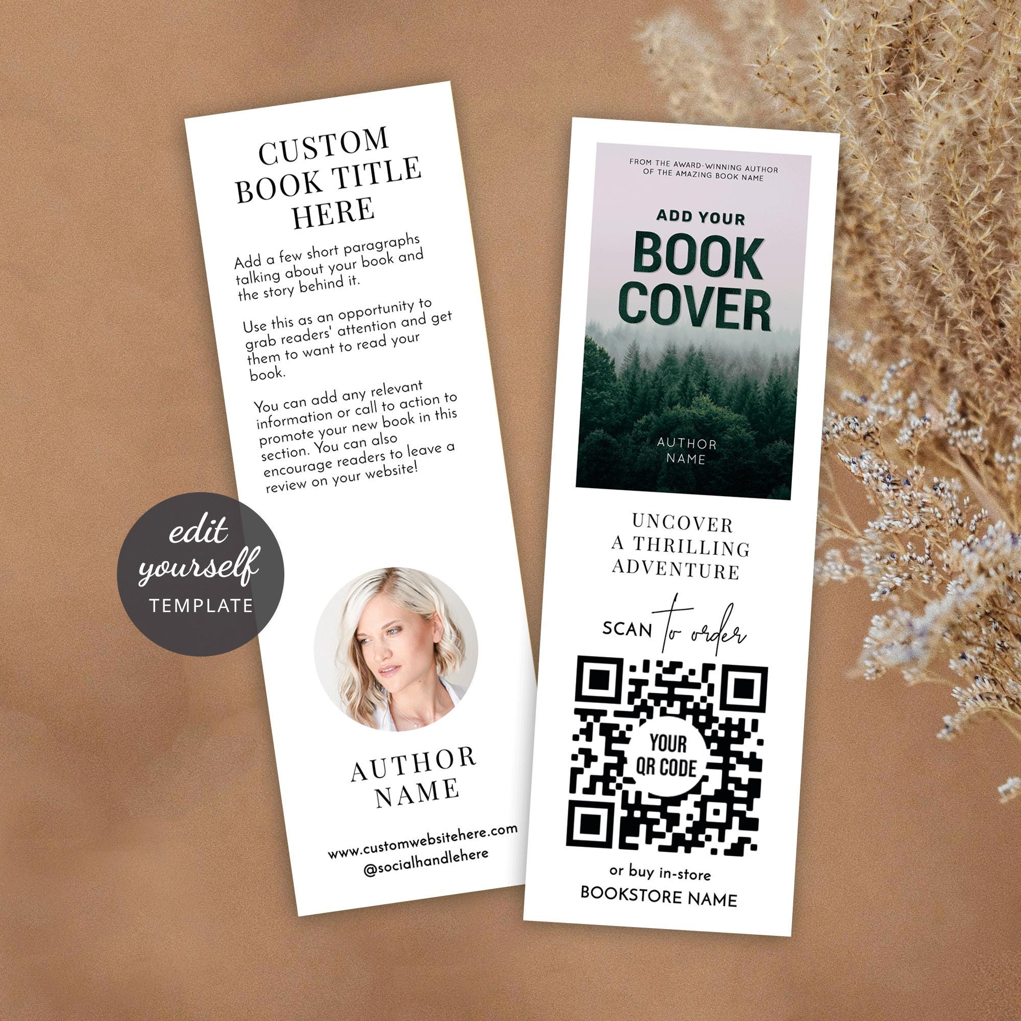 Author Bookmark Template, Custom Book Cover Bookmark, Minimalist Design ...