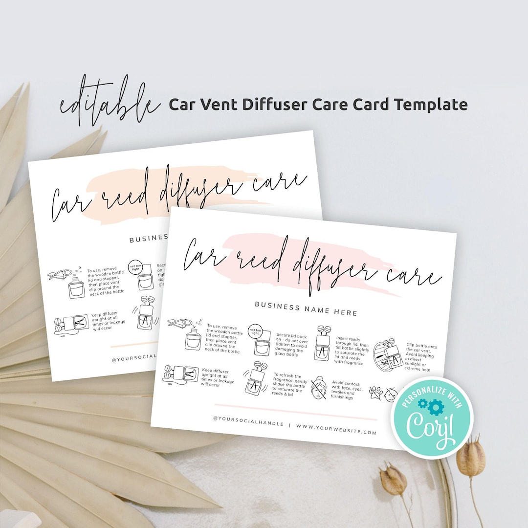 Car Reed Diffuser Care Guide Template, Editable Car Vent Clip Diffuser ...