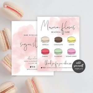 Macarons Flavor List Template, Editable Macaron Bar Sign Watercolor ...