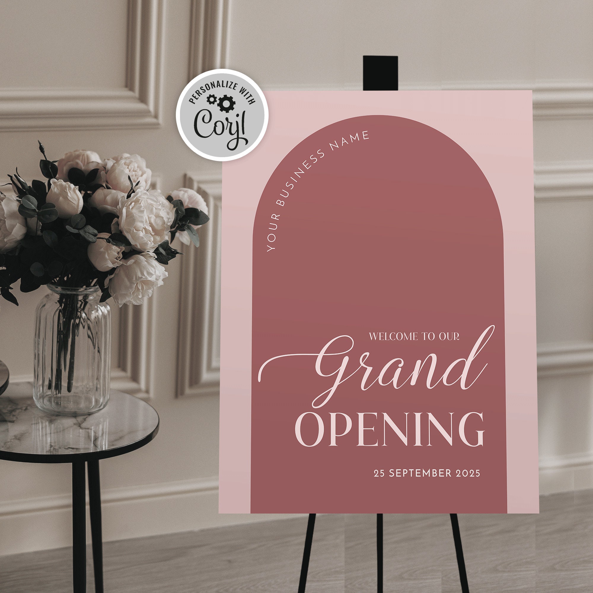 Boho Grand Opening Sign Template, Elegant Pink Terracotta Arch, Launch ...