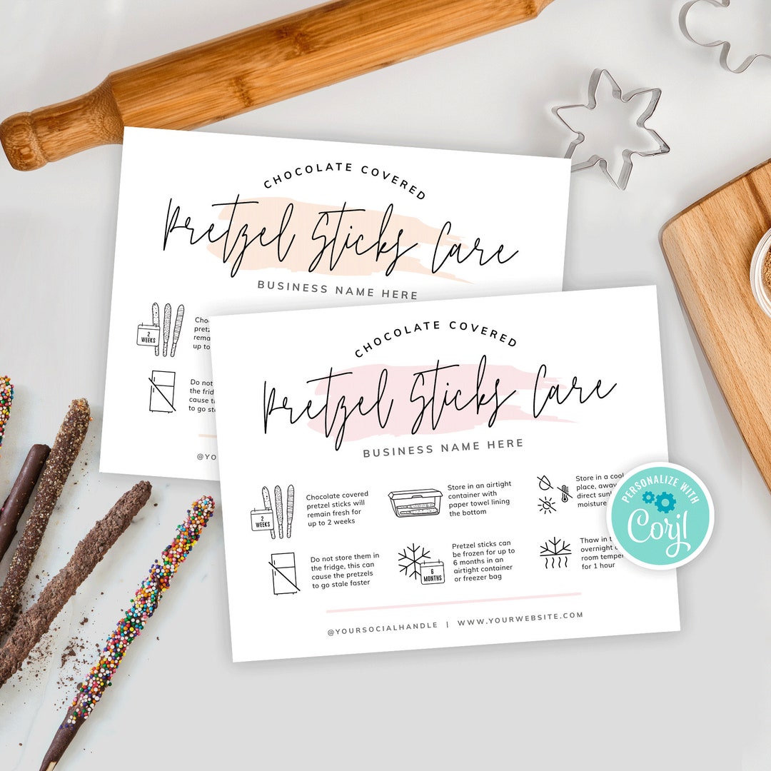 Chocolate Pretzel Sticks Care Card Template, Custom Choc Dipped Pretzel ...
