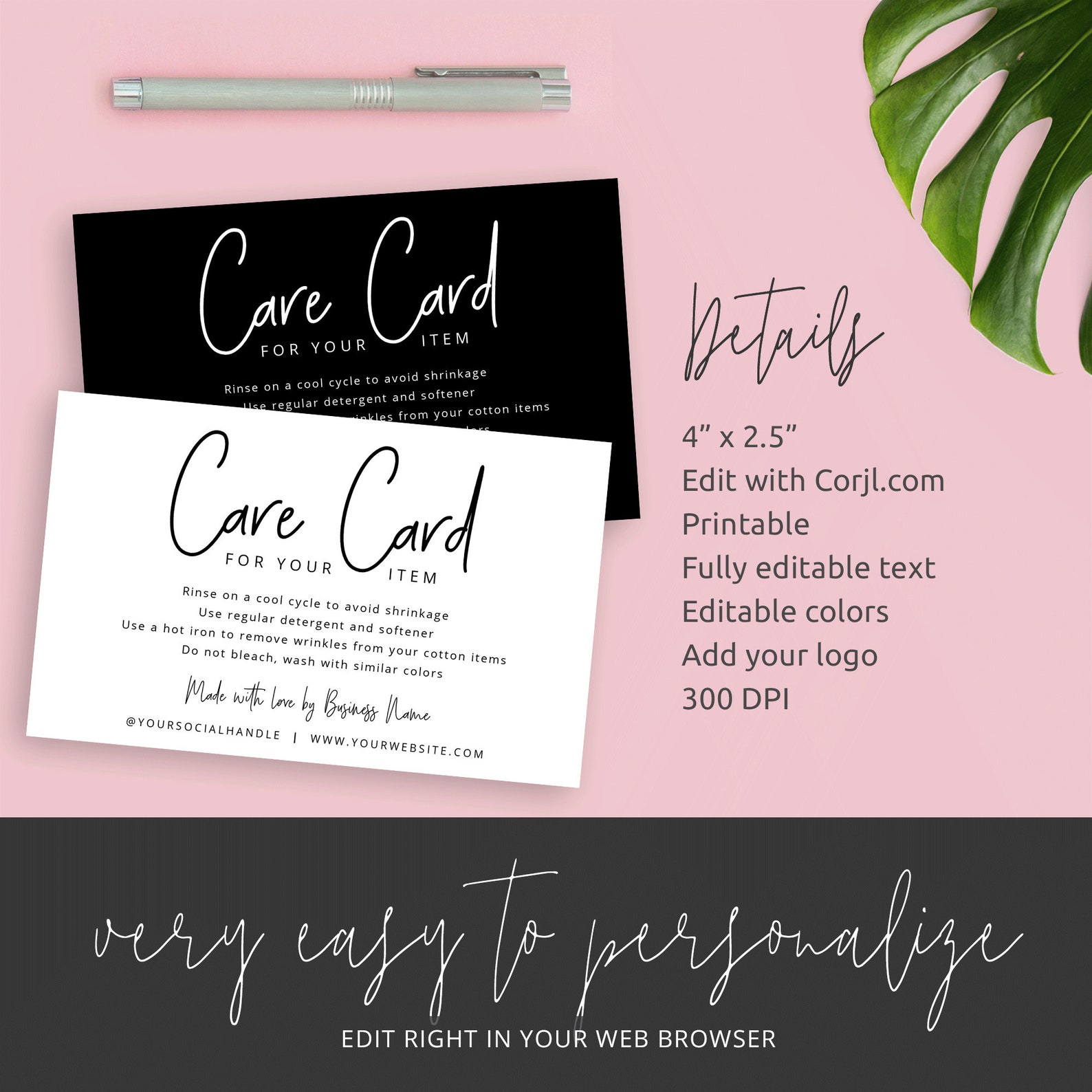 Printable Care Card Template, Customizable Care Guide Design, Washing ...