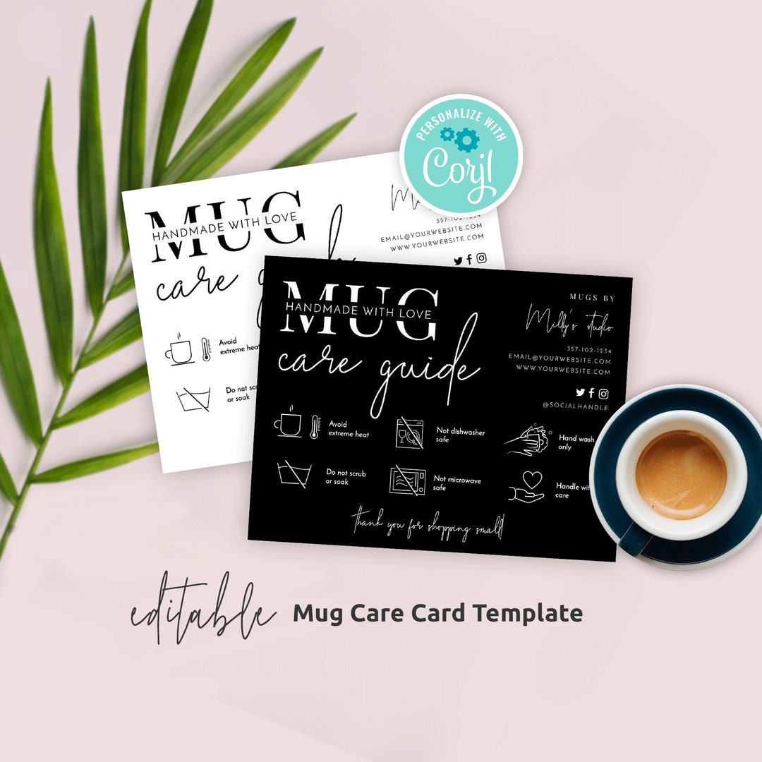 Mug Care Instructions Template, Editable Hot Cup Care Cards ...