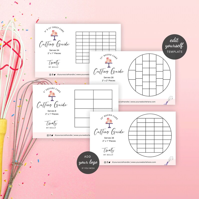 Round, Square & Sheet Cake Serving Guides, Printable Cake Cutting ...