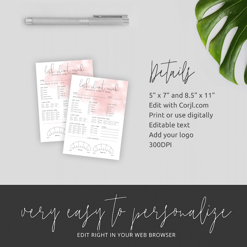 Lash Client Record Template, Editable Lash Mapping Printable Form ...