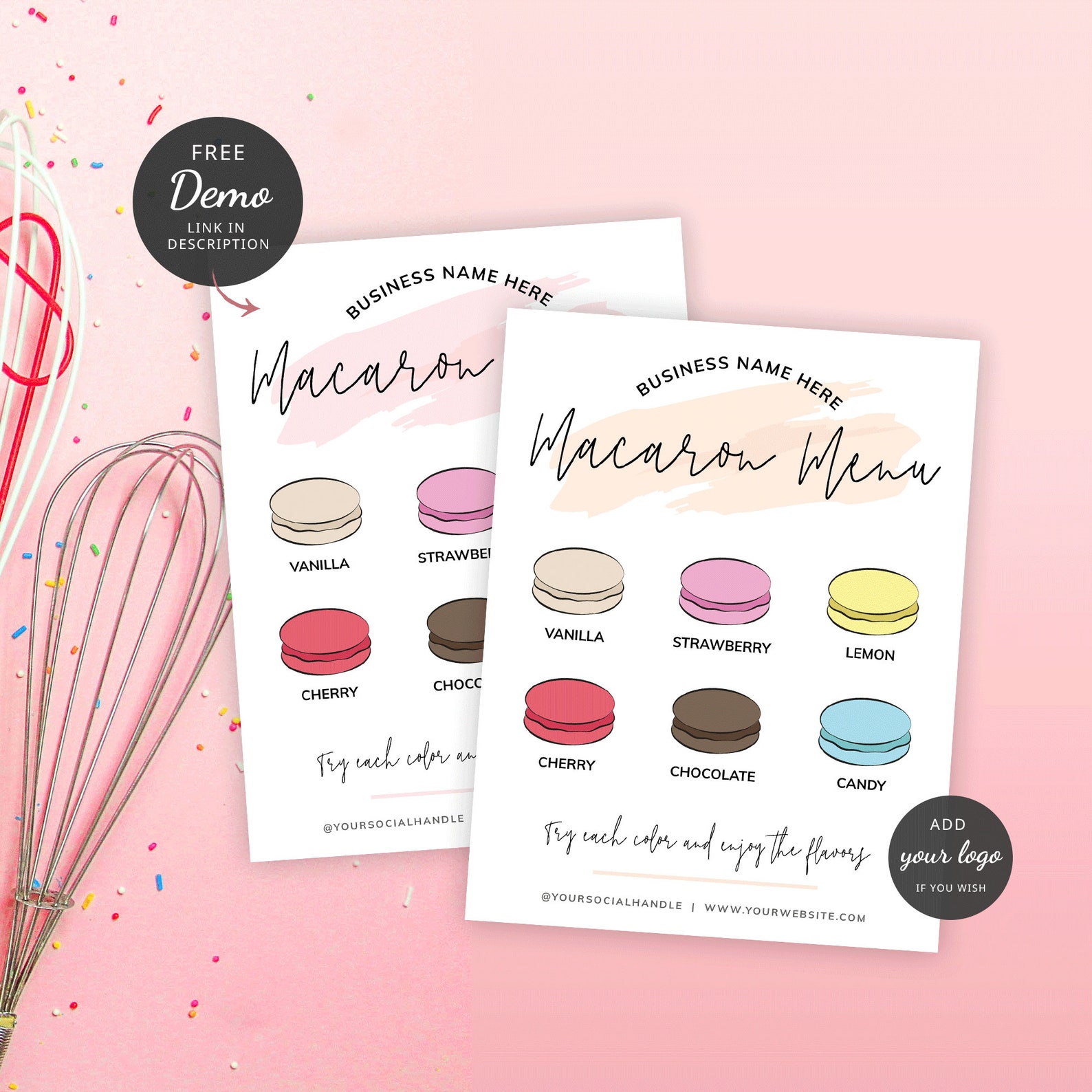 DIY Macarons Menu Template, Feminine Macarons Bar Flavor Sign ...