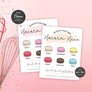 DIY Macarons Menu Template, Feminine Macarons Bar Flavor Sign ...