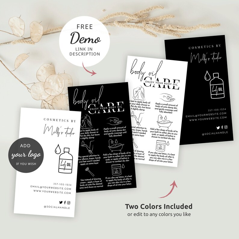 Editable Body Oil Care Card Template Minimal Skin Oil - Etsy