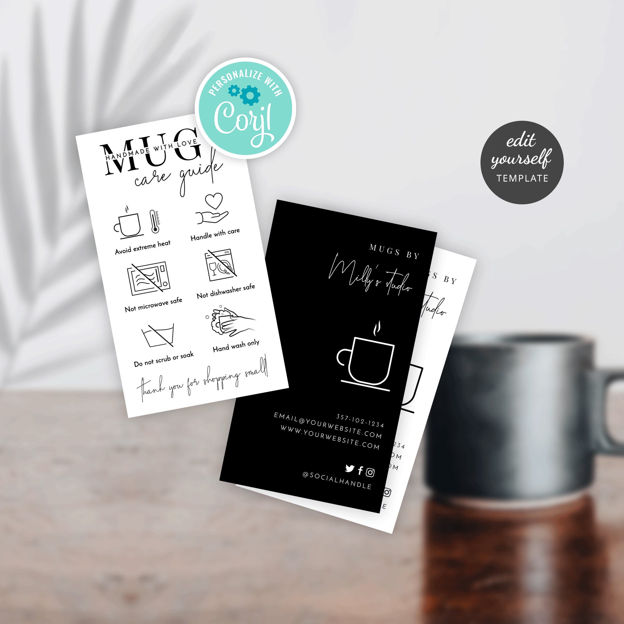 Mug Care Card Template, MINI Coffee Cup Care Guide, Editable Mugs Care ...