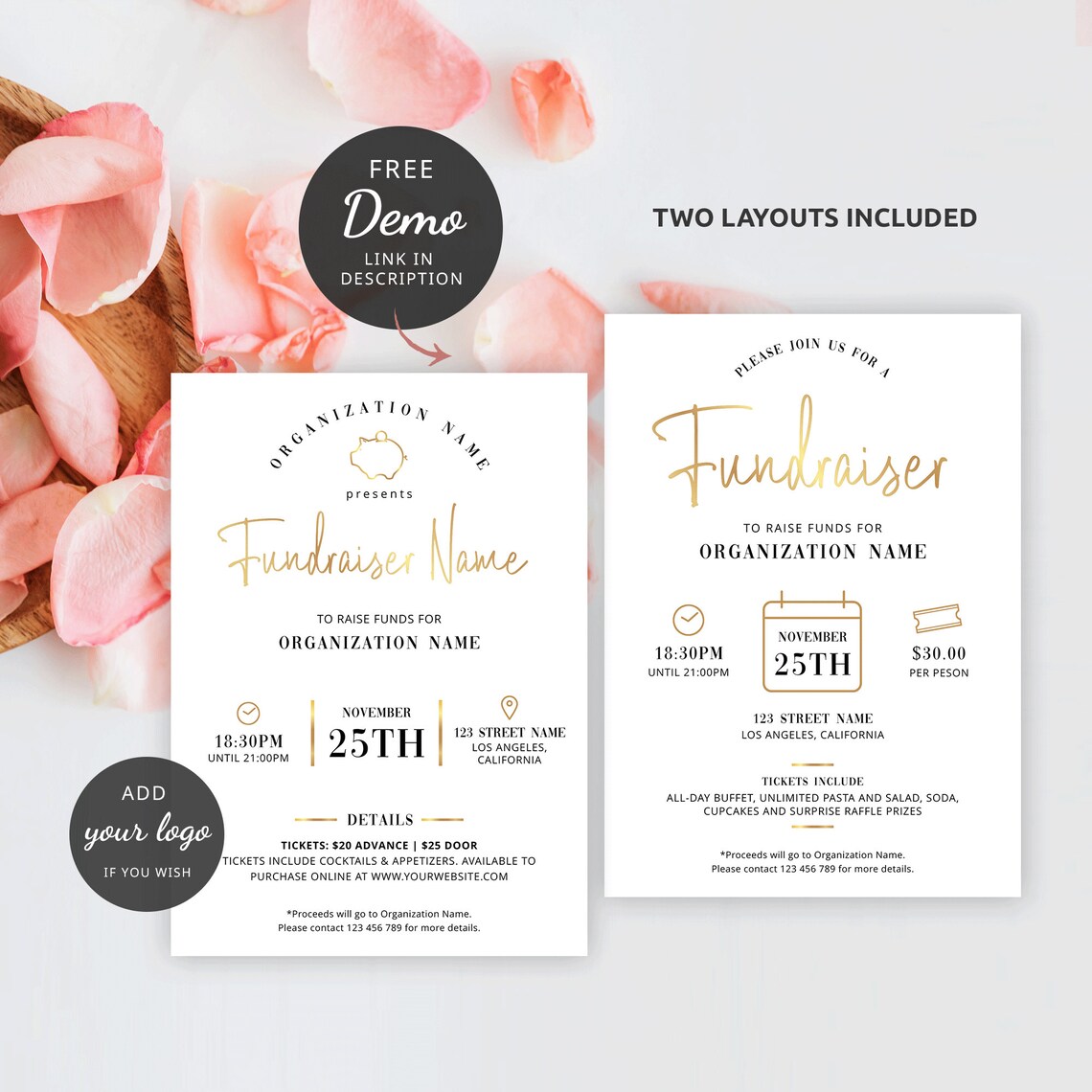 Fundraising Event Invite Template, Faux Gold Foil Business Charity ...