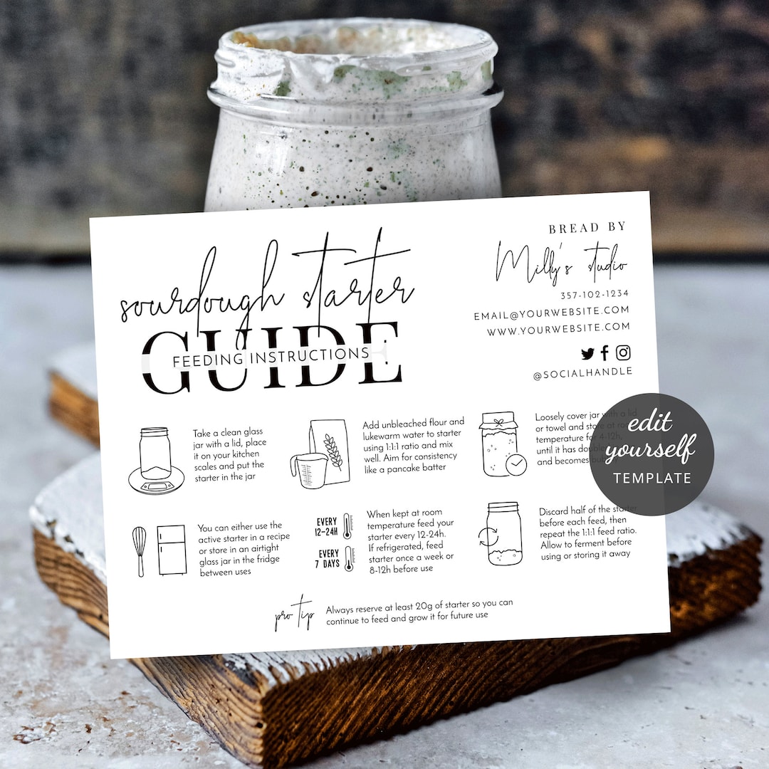 Sourdough Starter Feeding Guide Template, Minimalist Design, Custom Sourdough Levain ...