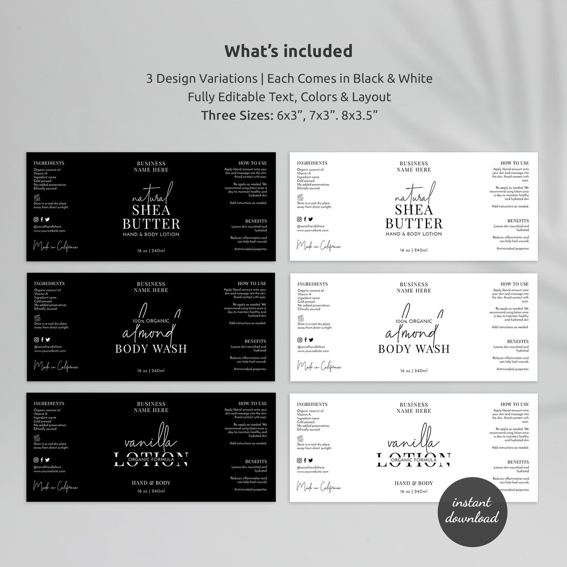 Minimalist Pump Bottle Label Template Editable Wrap Around 8 - Etsy