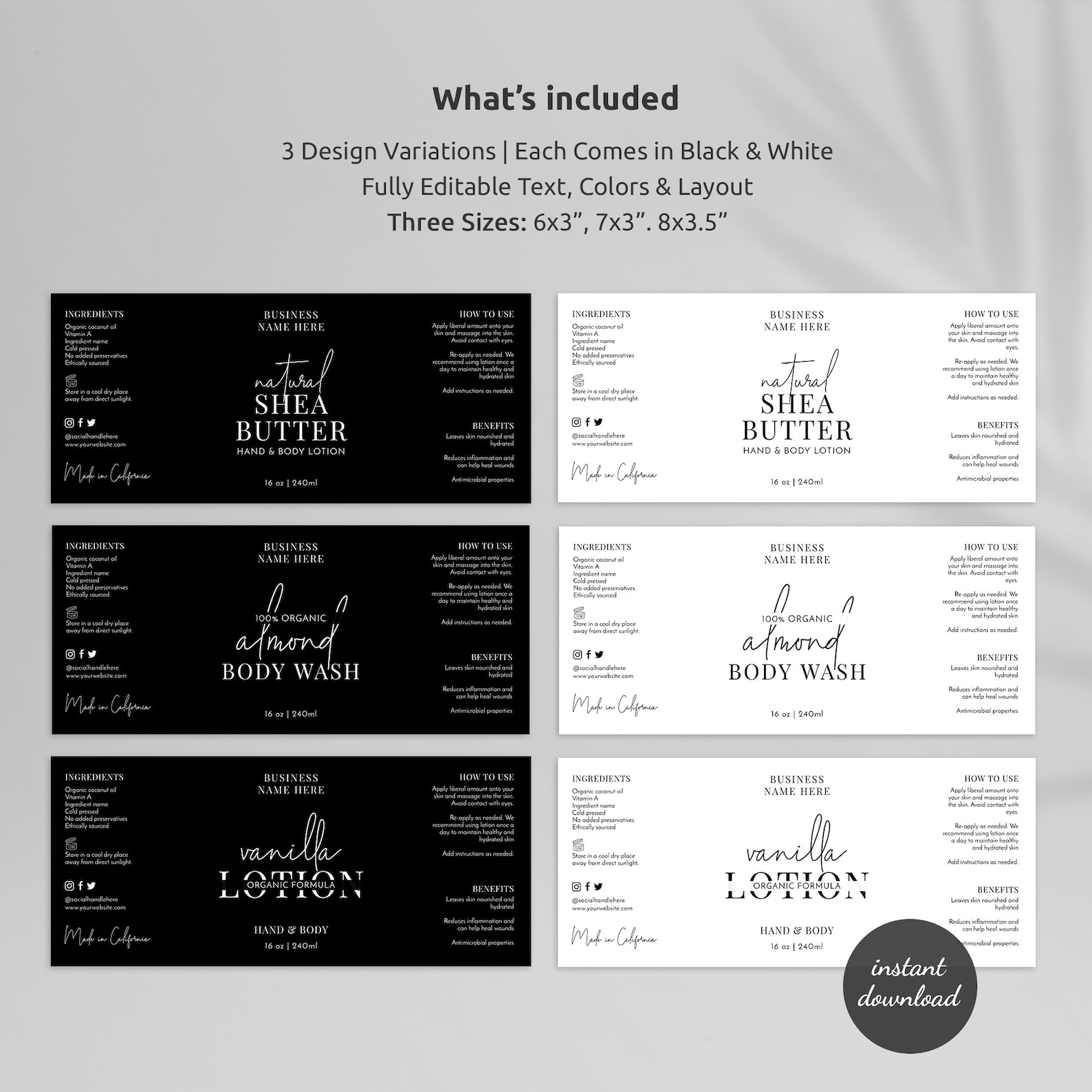 Minimalist Pump Bottle Label Template, Editable Wrap Around 8 Oz 16 Oz ...