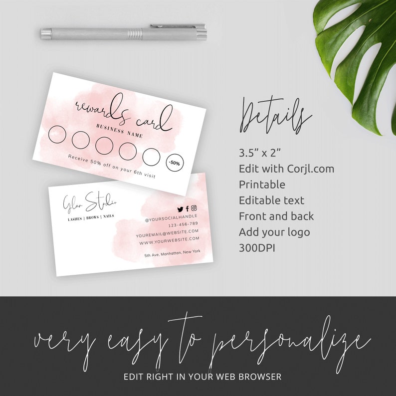 Editable Rewards Card Printable Loyalty Card Beauty Salon - Etsy