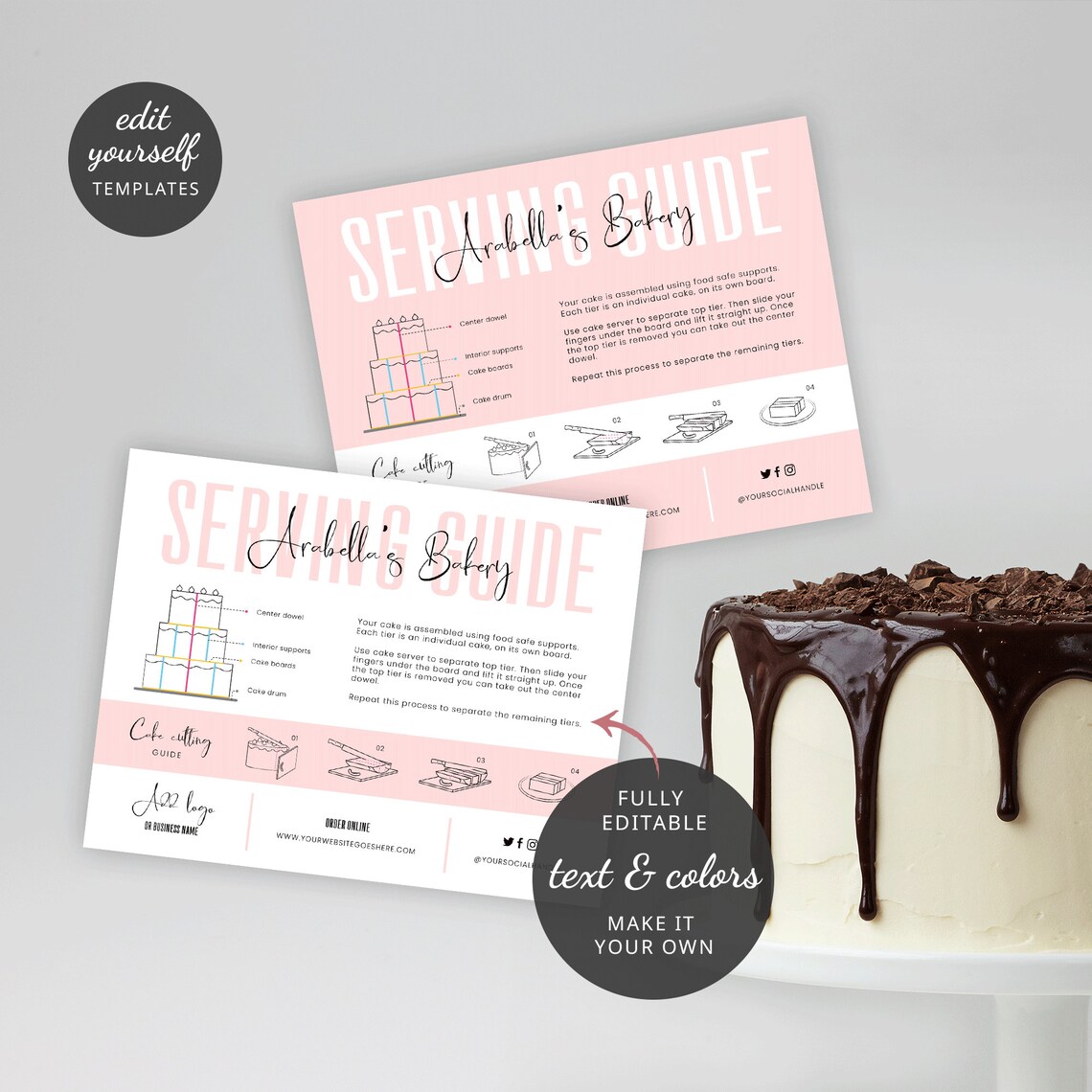 Custom Cake Serving Guide Template Tiered Cake Disassemble | Etsy