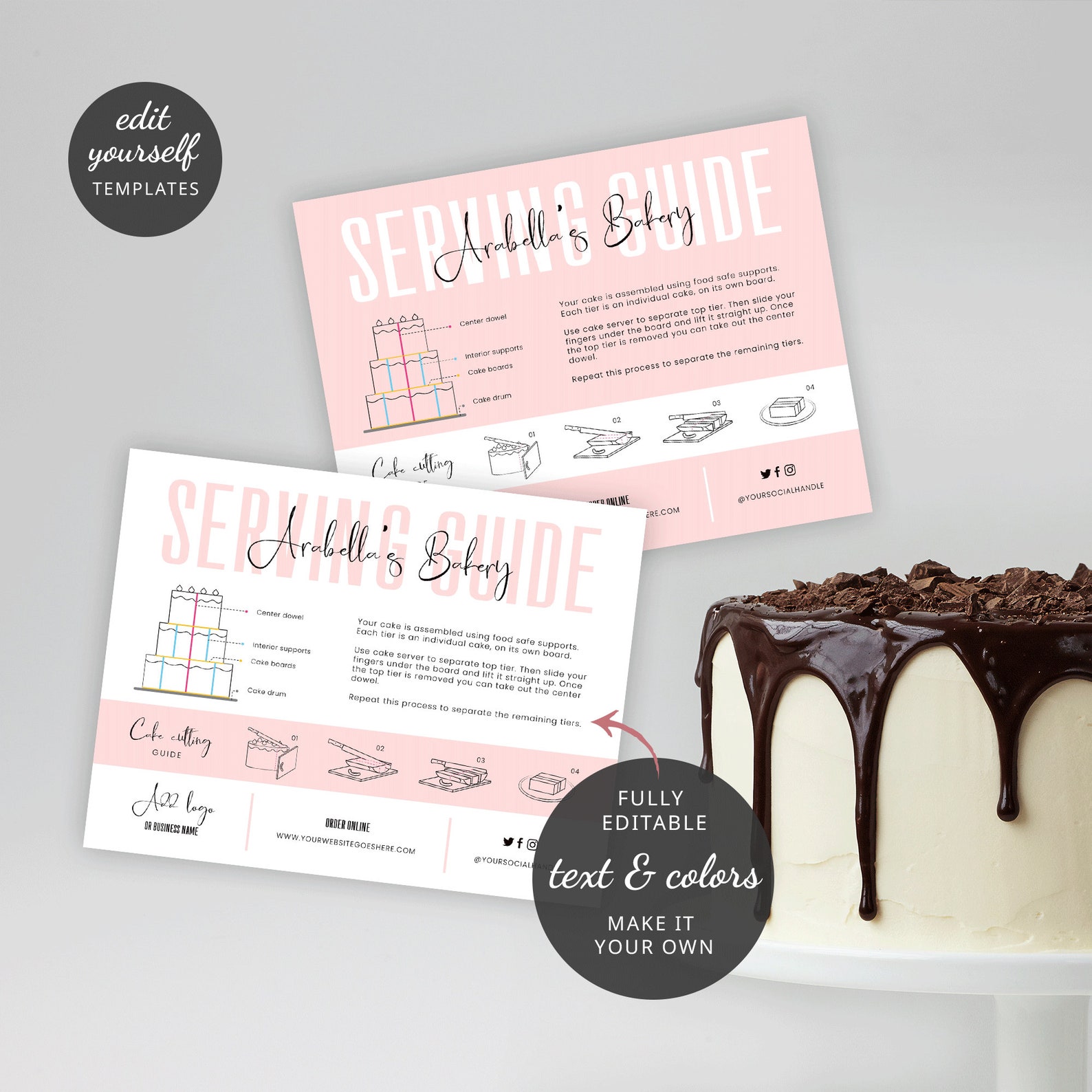 Custom Cake Serving Guide Template Tiered Cake Disassemble | Etsy