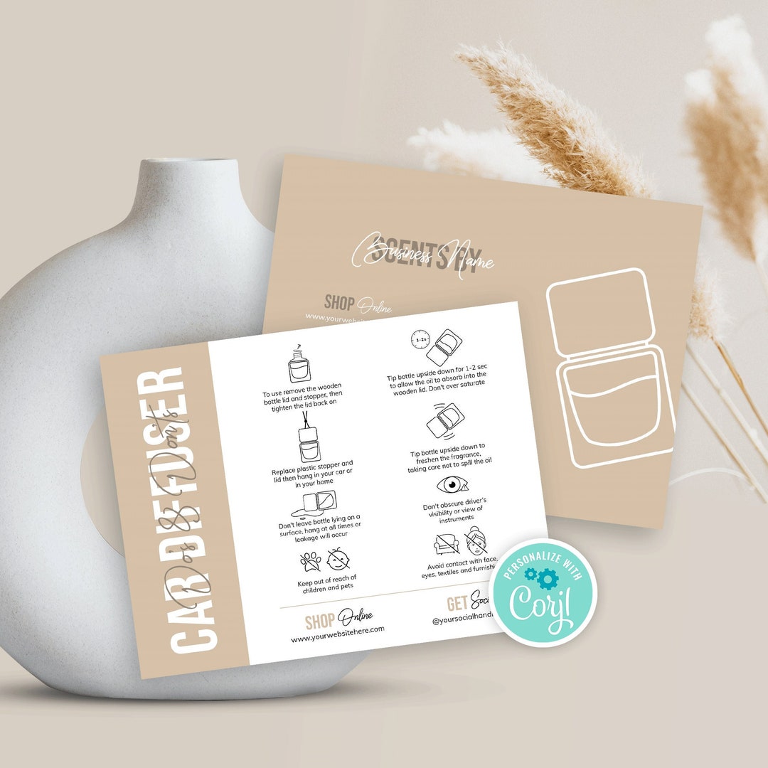 Car Diffuser Care Card Template, Customizable Oil Diffuser Care Guide ...