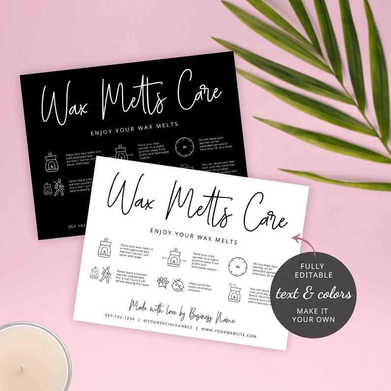 Editable Wax Melts Care Card Printable Wax Tarts Care Guide - Etsy
