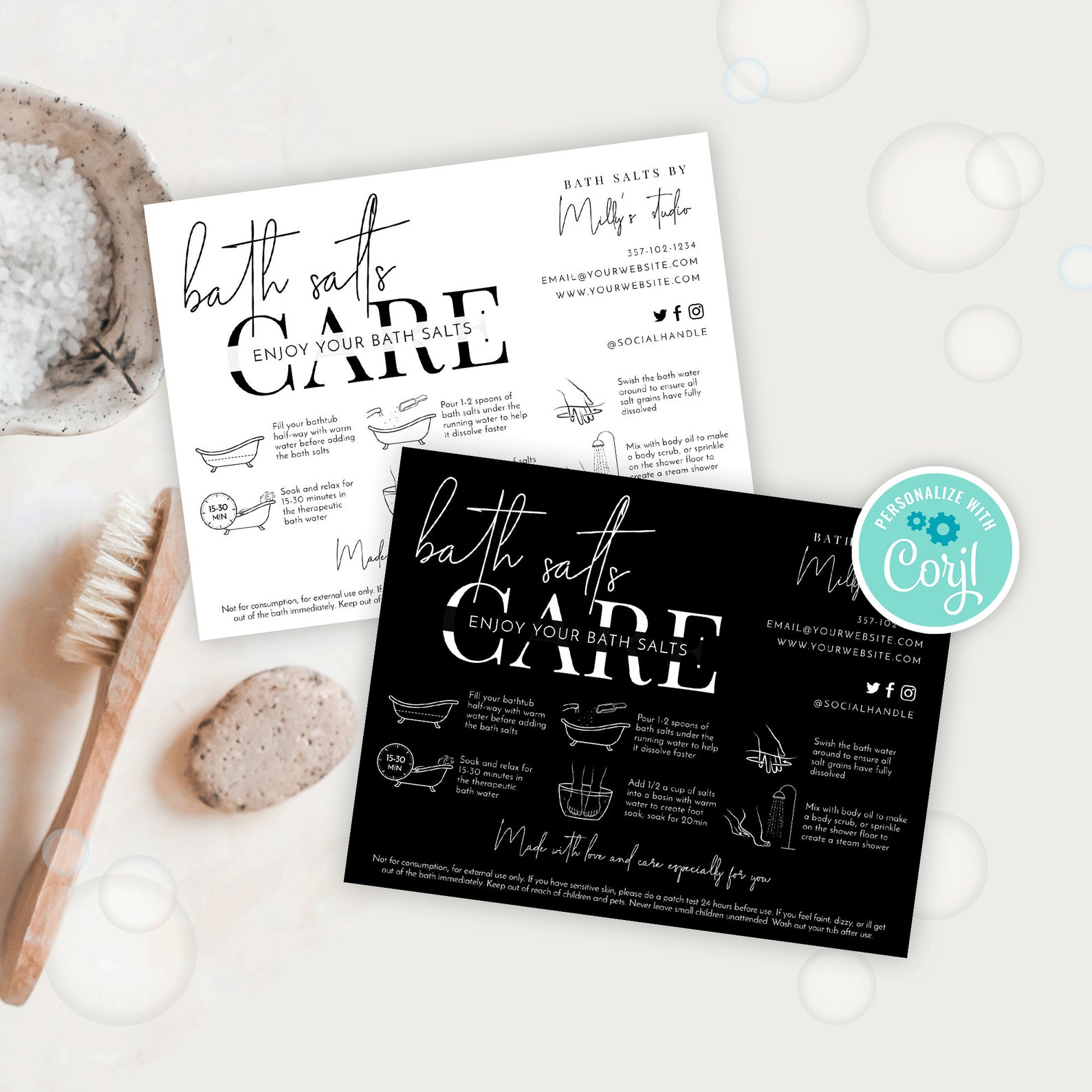 Minimalist Bath Salts Care Card Template Editable Bath Soak - Etsy