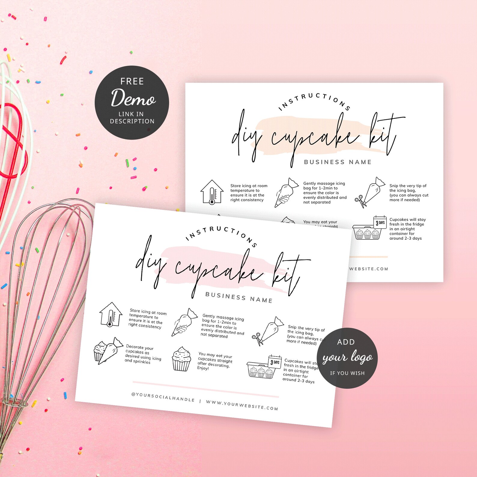 DIY Cupcake Kit Instructions Cards, Editable Muffins Decorating Guide ...