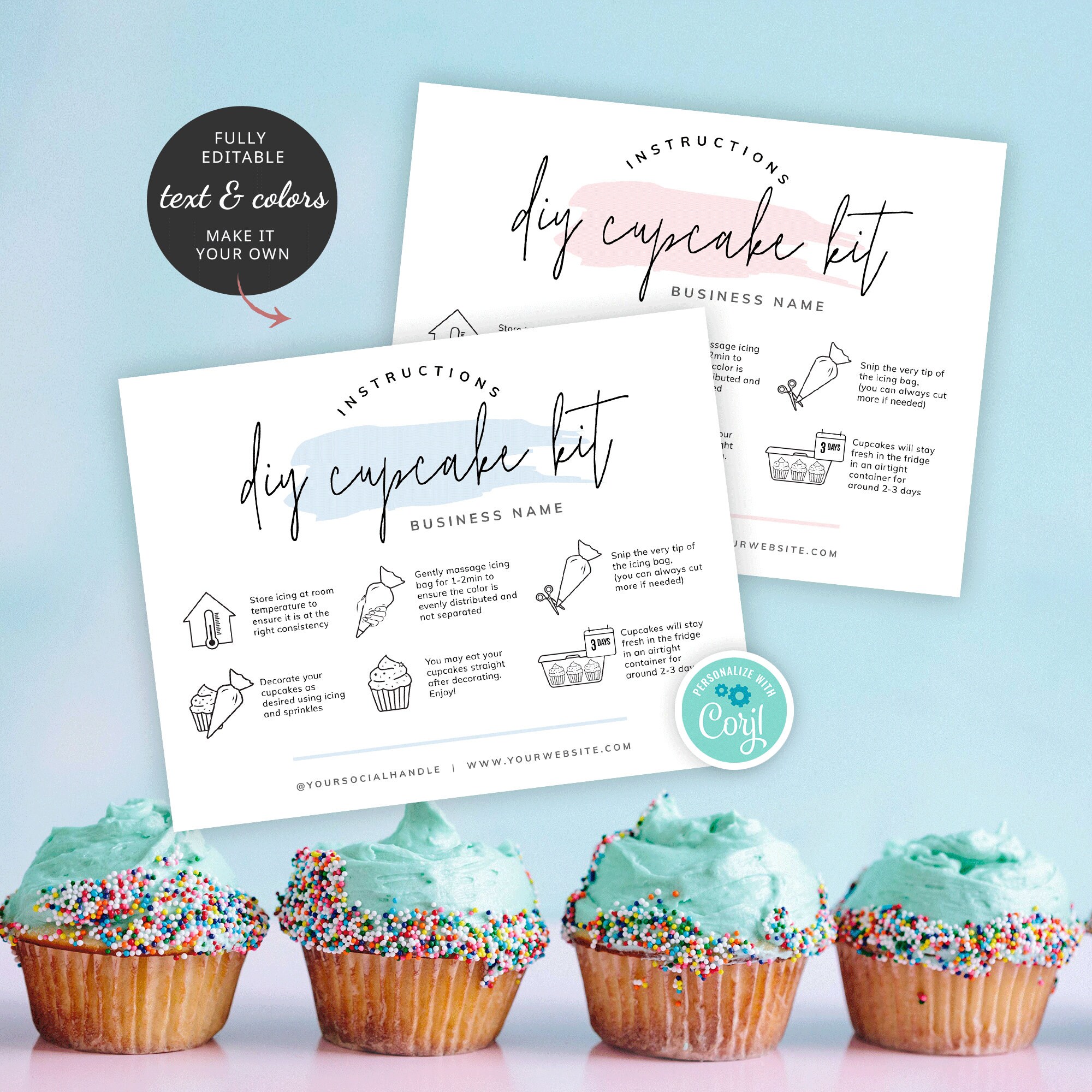 DIY Cupcake Kit Instructions Cards, Editable Muffins Decorating Guide ...