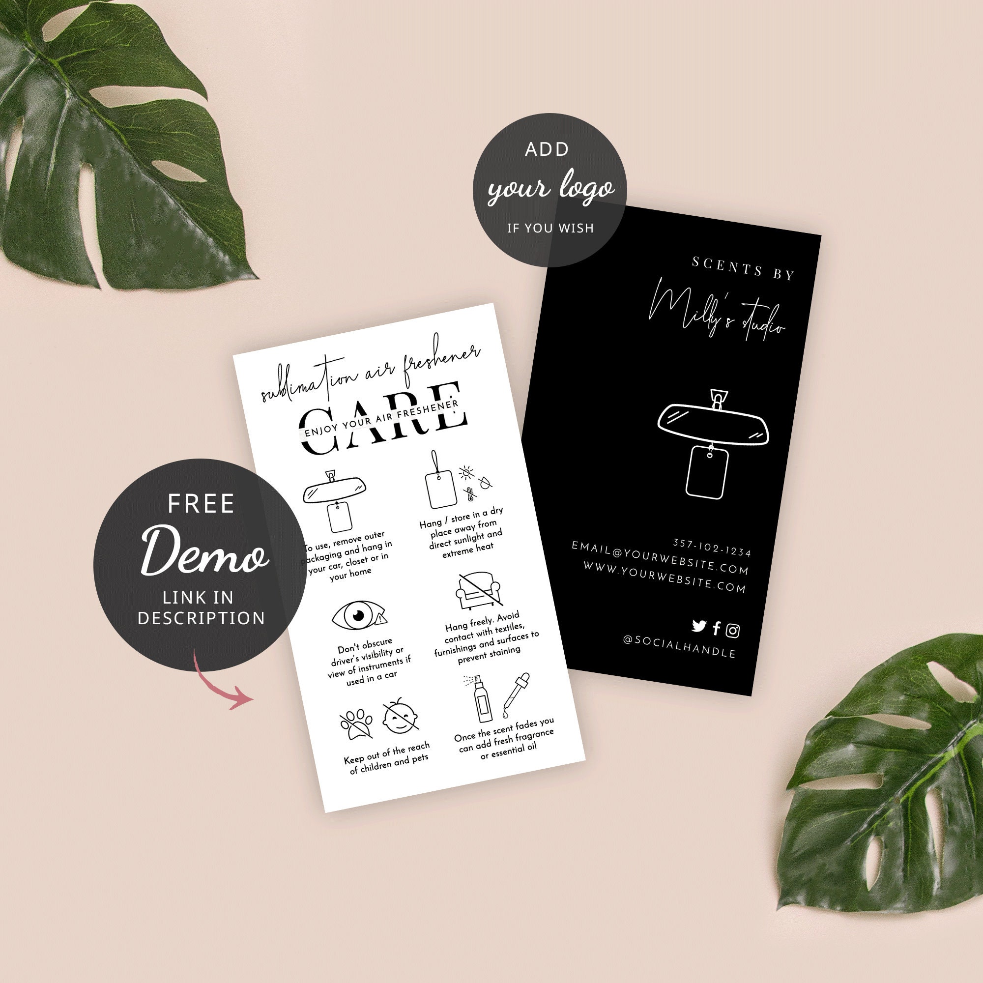 Car Freshener Care Card Template, Editable Sublimation Air Freshener ...