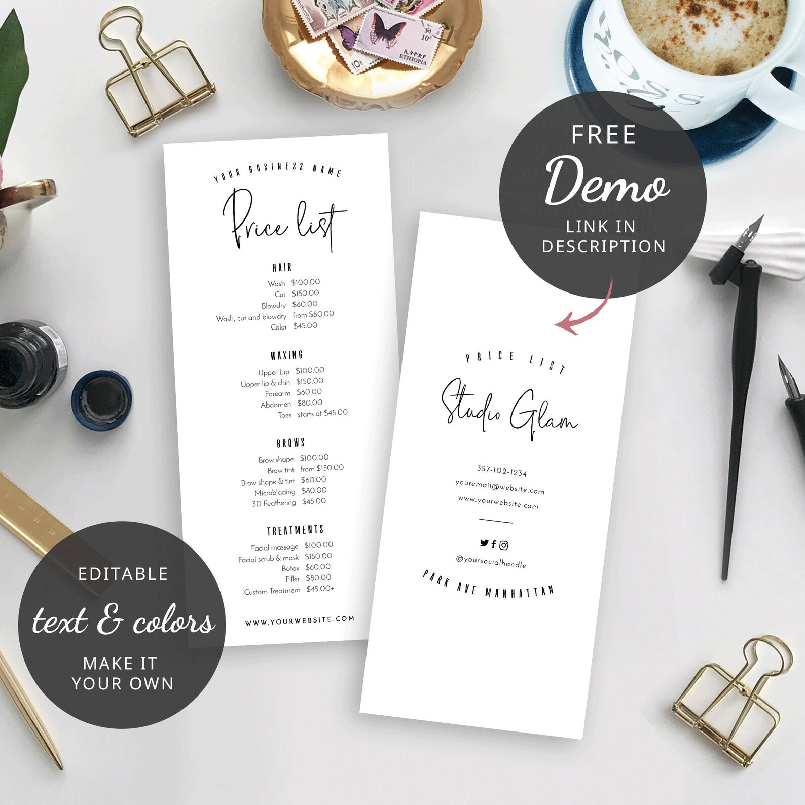Minimal Pricing List Rack Card Template Printable Business | Etsy