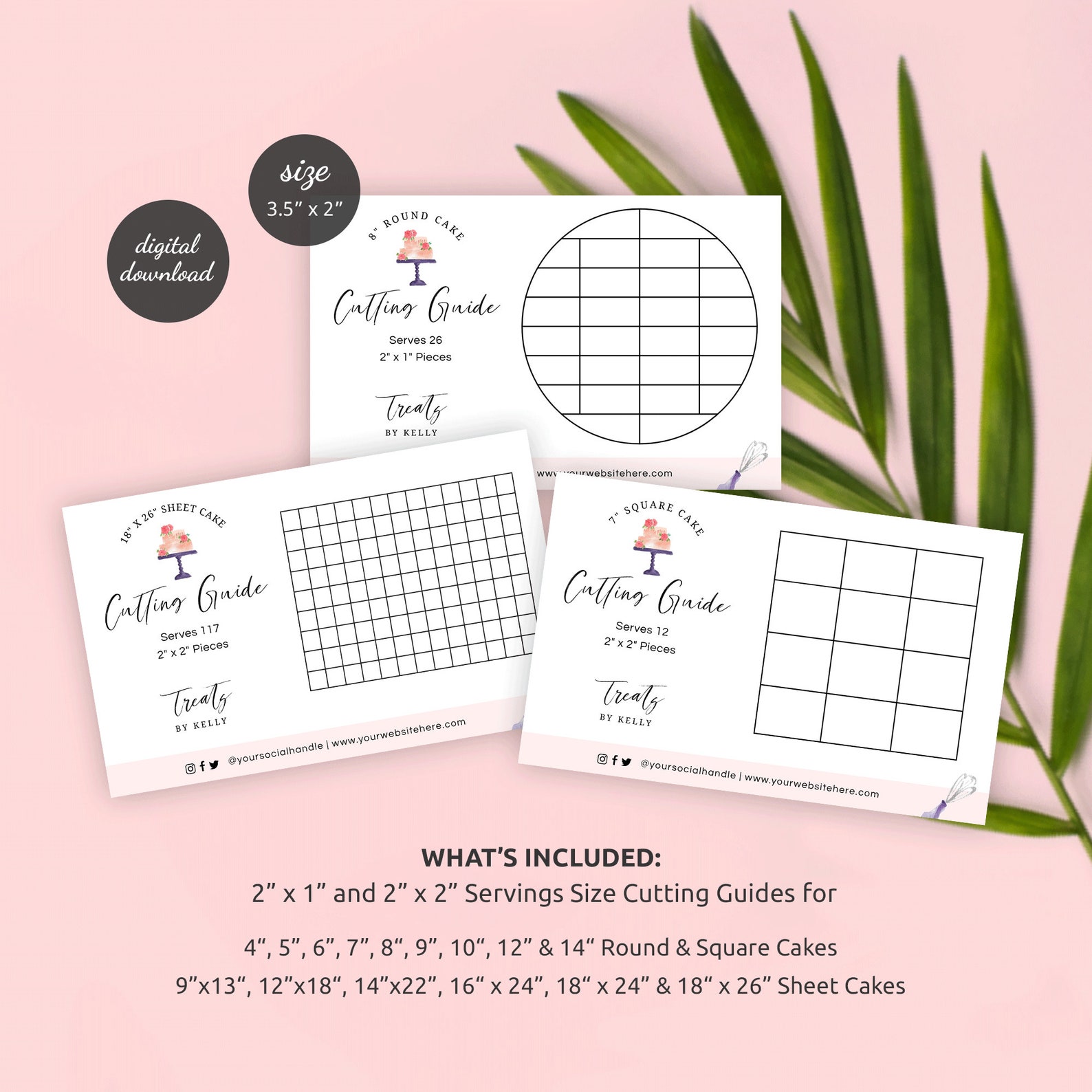 Round, Square & Sheet Cake Serving Guides, Printable Cake Cutting ...