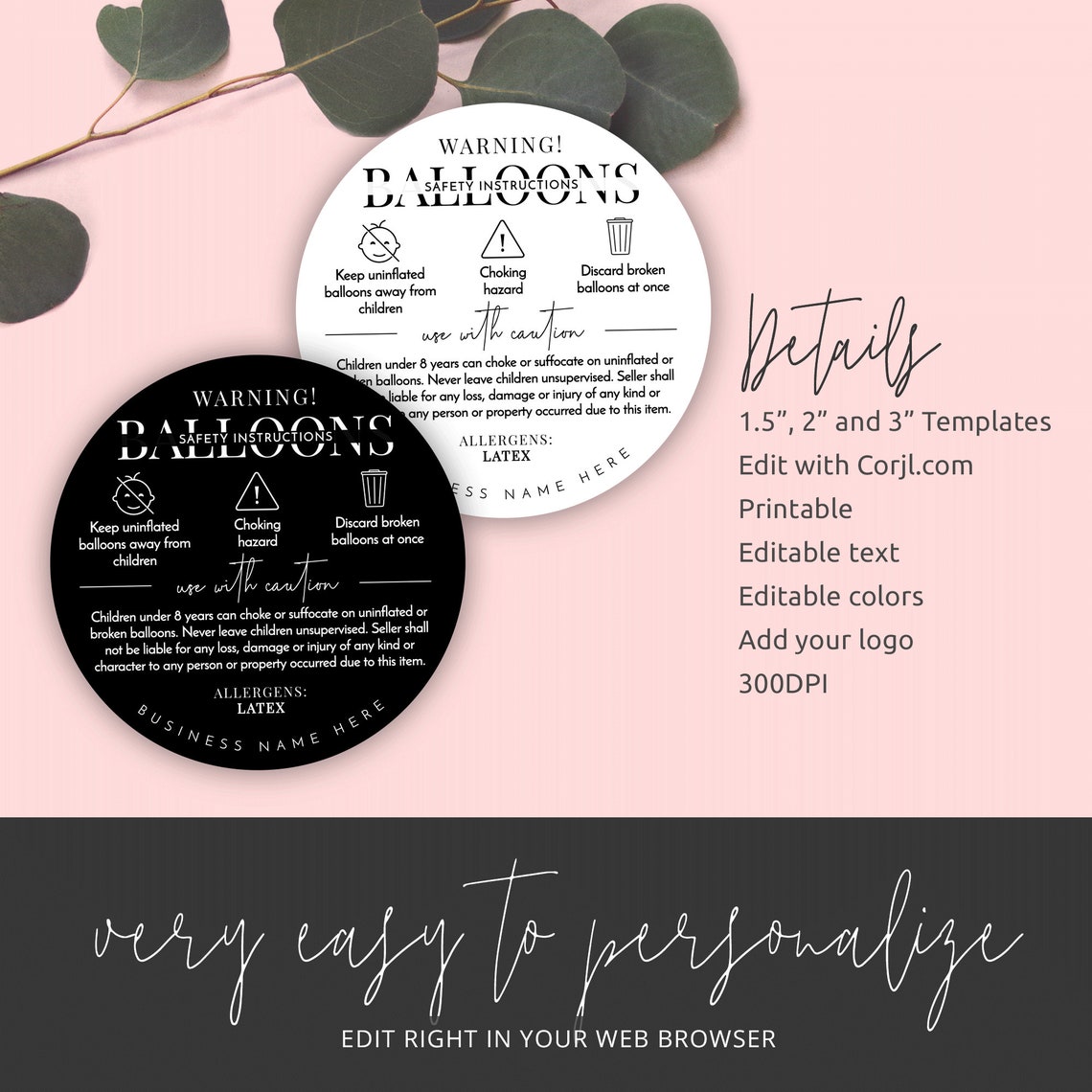 Balloons Warning Label Template Editable Choking Hazard - Etsy
