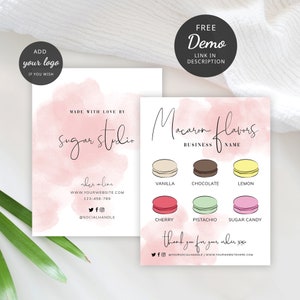Macarons Flavor List Template, Editable Macaron Bar Sign Watercolor ...