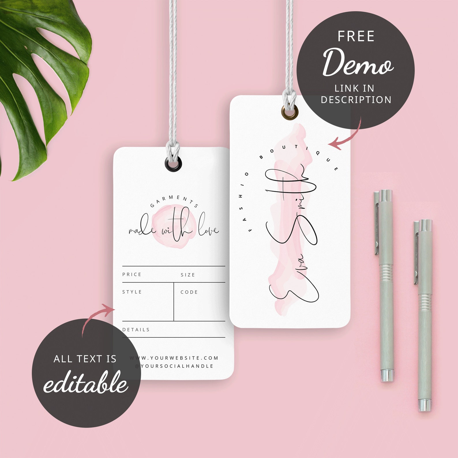 Elegant Product Hang Tags Template, Printable Fashion Sizing Label ...