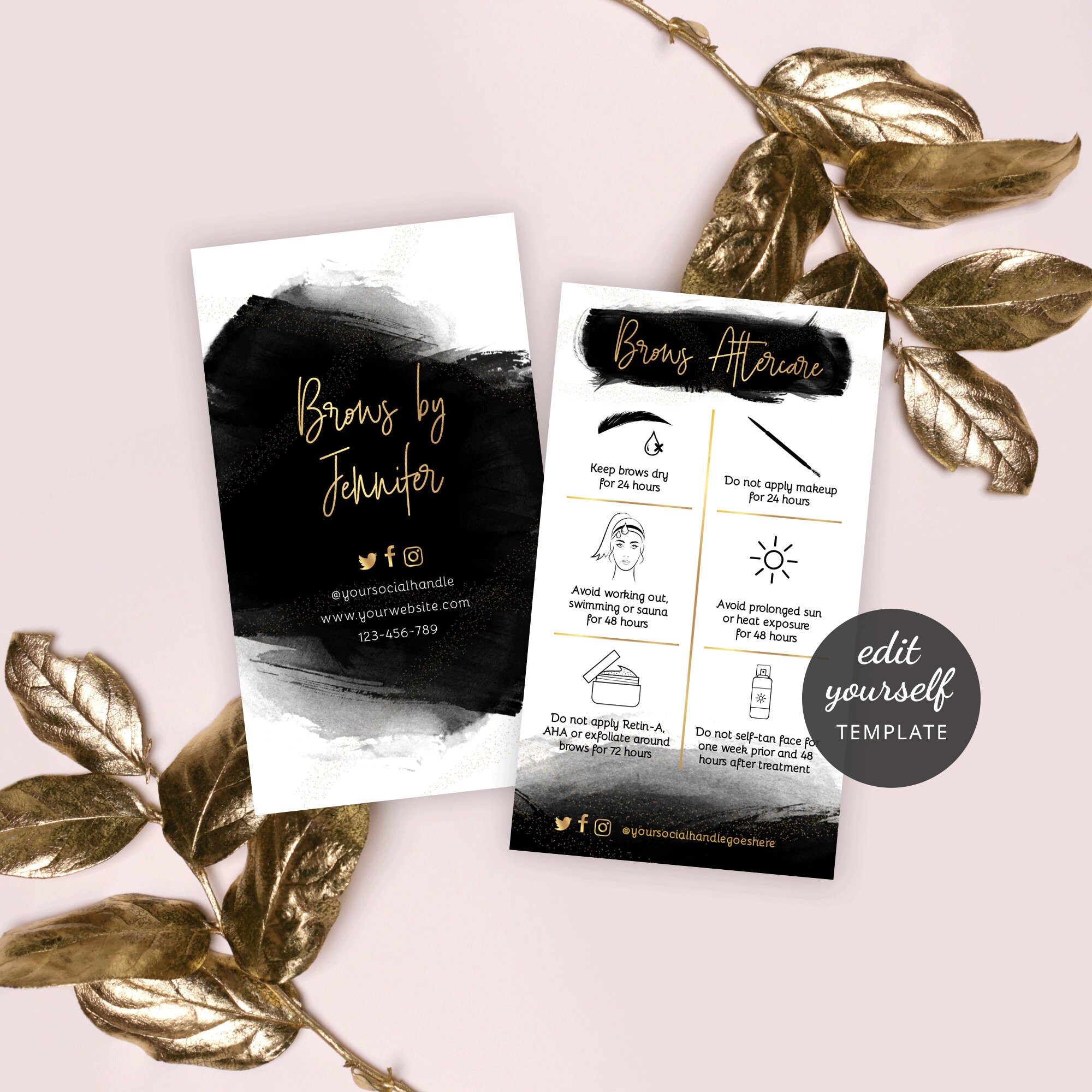 Eyebrows Aftercare Instructions, Brows Lamination Care Card, Editable ...