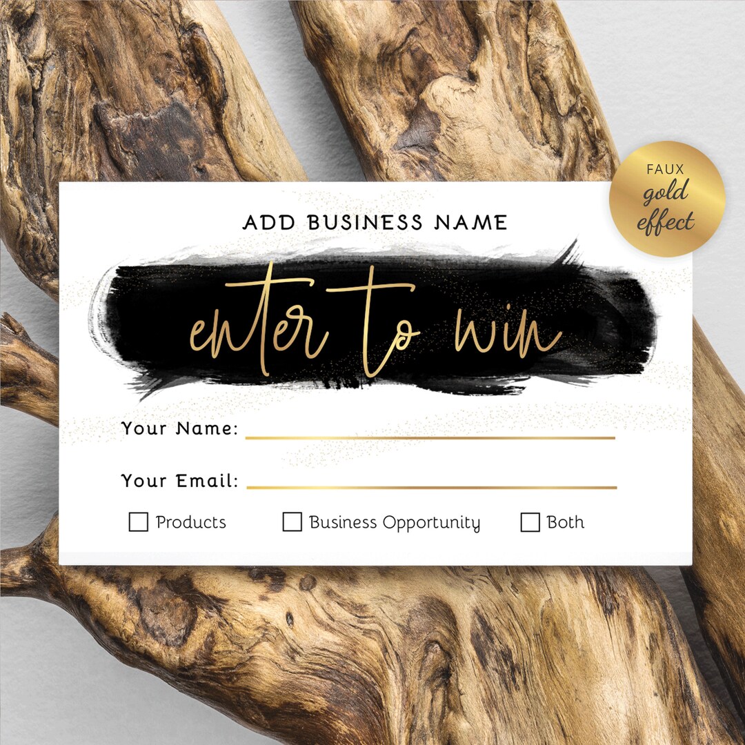 Black & Gold Raffle Ticket Template, Editable Enter to Win Token 3.5x2 ...
